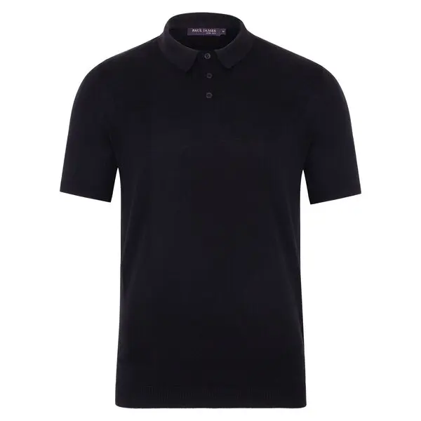 PAUL JAMES KNITWEAR Ultra Fine Cotton Earll Short Sleeve Polo Shirt - Black