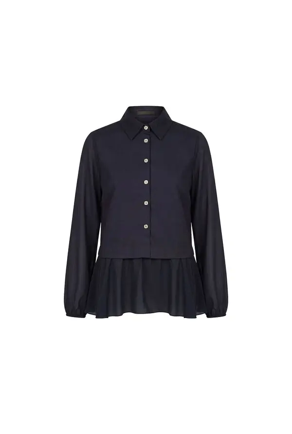 JAMES LAKELAND Navy Contrast Hem Blouse