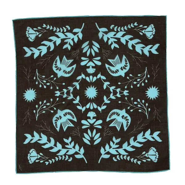 FOLIE LIVING Blue / Brown Opal Forest Folklore Cotton Scarf Small