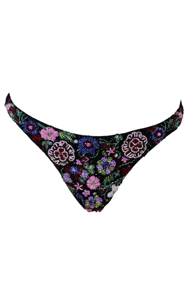 SELF-ADORE Fleur 3d Hand-beaded Embellished Bikini Bottom - Black