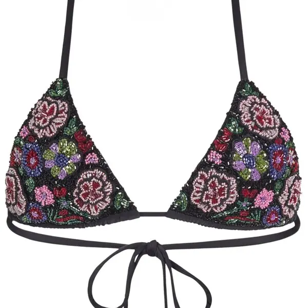 SELF-ADORE Fleur 3d Hand-beaded Embellished Bikini Top - Black