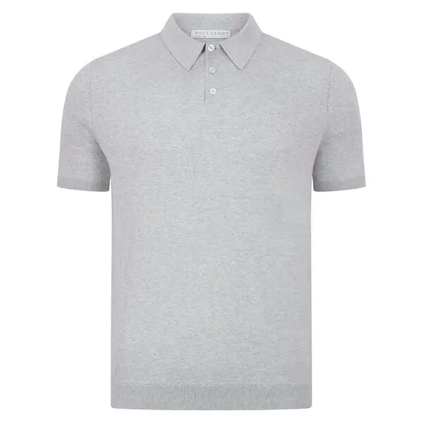 PAUL JAMES KNITWEAR Ultra Fine Cotton Earll Short Sleeve Polo Shirt Light - Grey