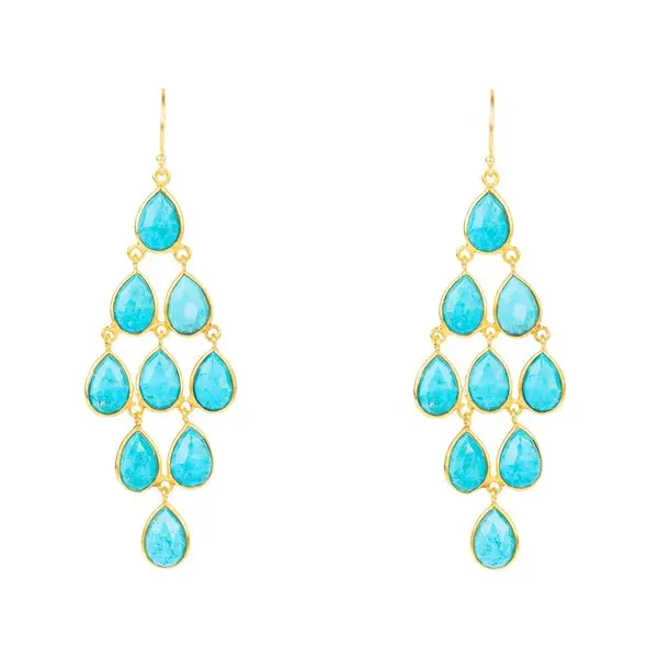 LATELITA Blue / Gold Erviola Gemstone Cascade Earrings Gold Turquoise - Blue/gold