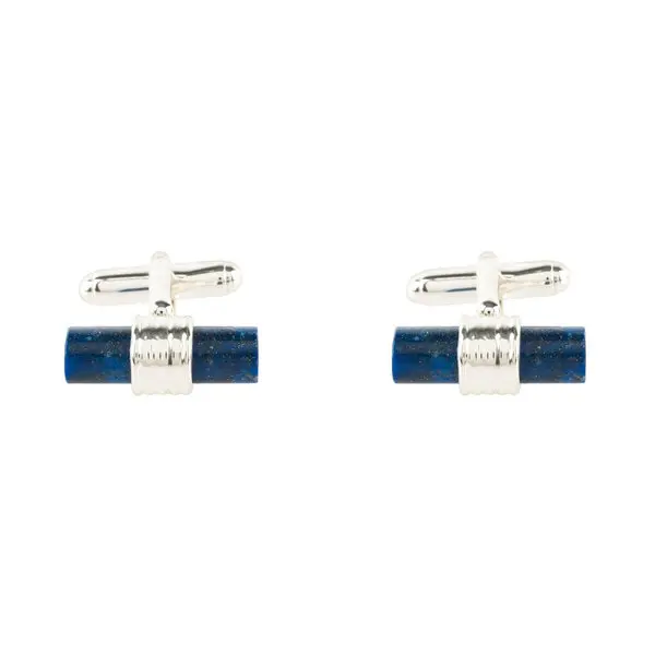 LATELITA Silver / Blue / White Cylindrical Cufflink Silver Lapis Lazuli