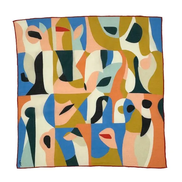 FOLIE LIVING Green / Blue / Pink Kaleidoscope Of Memories Cotton Scarf Small - Green/blue/pink