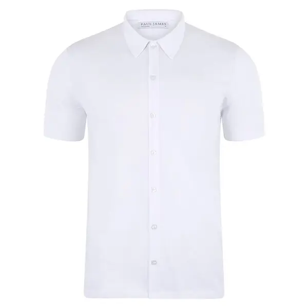 PAUL JAMES KNITWEAR Lightweight Cotton Marshall Short Sleeve Shirt - White