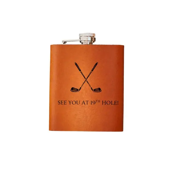VIDA VIDA Leather Golf Hip Flask - Brown
