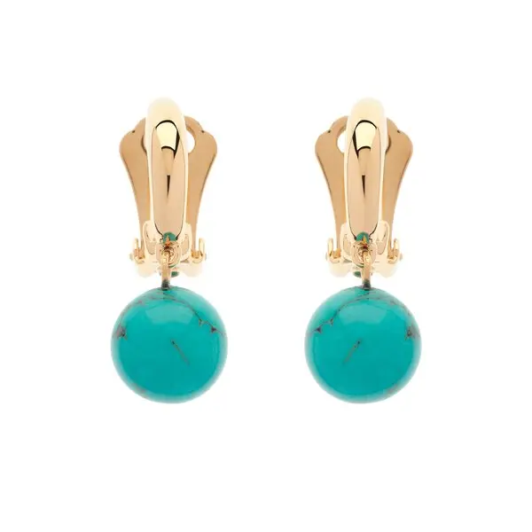 EMMA HOLLAND JEWELLERY Blue / Gold Turquoise Drop Gold Hoop Clip Earrings - Blue/gold
