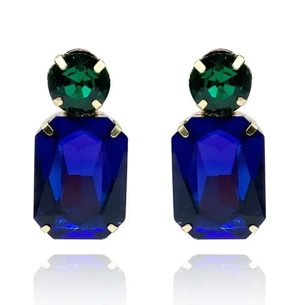 MICHAEL NASH JEWELRY Adelle Dark Sapphire Crystal Octagon And Emerald Round Stone Drop Earrings - Blue