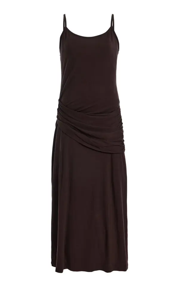 ANEMOS Draped Jersey Midi Dress - Brown