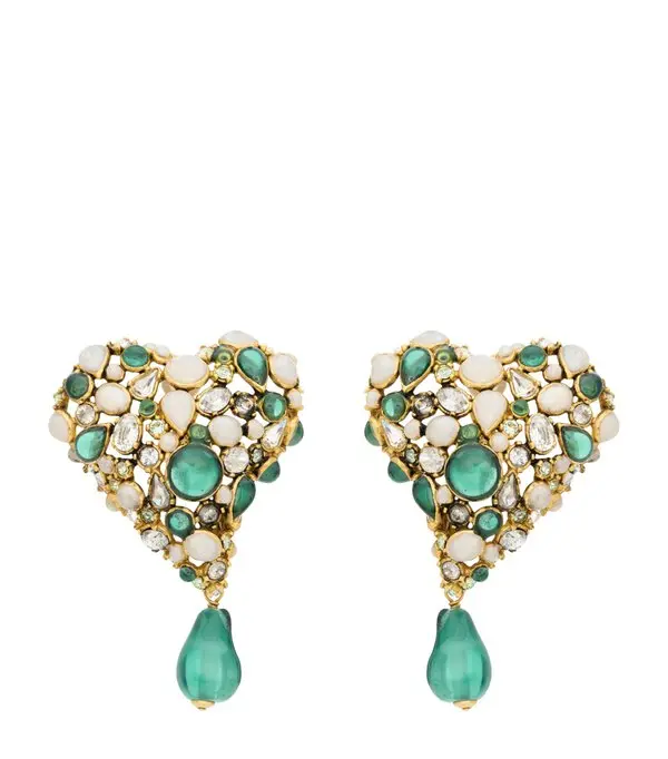 Saint Laurent Embellished Heart Shaped Crystal Drop Earrings