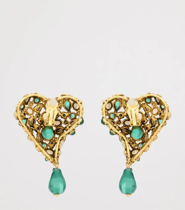 Saint Laurent Embellished Heart Shaped Crystal Drop Earrings