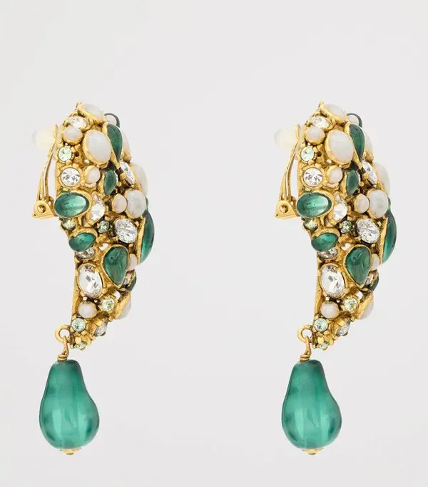 Saint Laurent Embellished Heart Shaped Crystal Drop Earrings