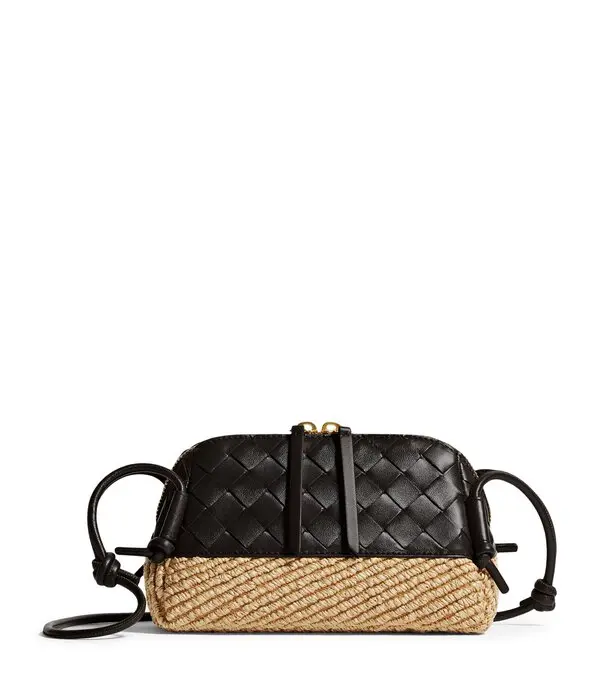 Bottega Veneta Nappa Leather-raffia Concert Pouch