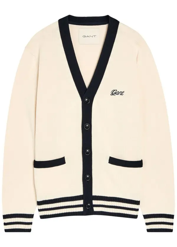 Gant Logo-embroidered Cotton-knit Cardigan