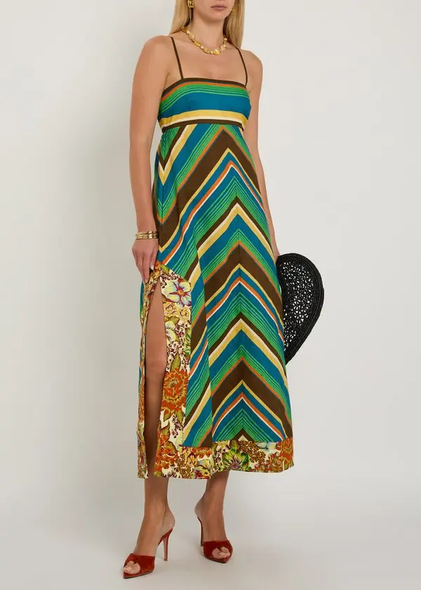 ALEMAIS Charlie Striped Linen Midi Dress