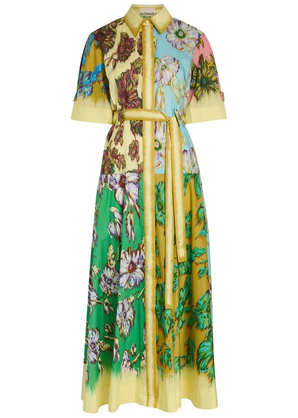 ALEMAIS Jerry Floral-print Cotton Midi Shirt Dress - Multicoloured