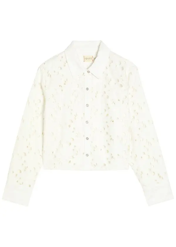 Alice + Olivia Finely Cutwork Embroidered Denim Shirt