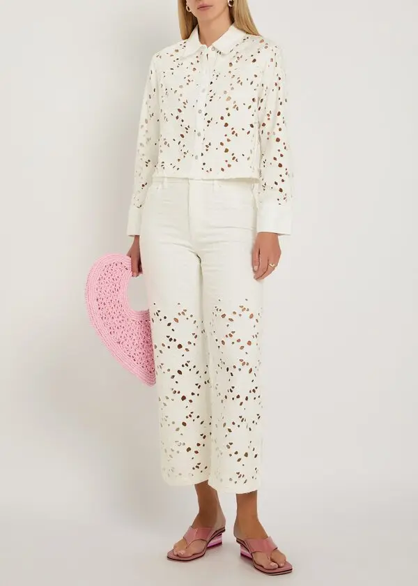 Alice + Olivia Finely Cutwork Embroidered Denim Shirt