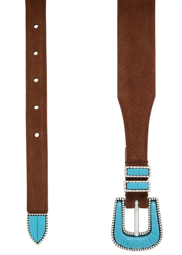 SILVER OSTRICH Suede Belt With Turquoise Inserts