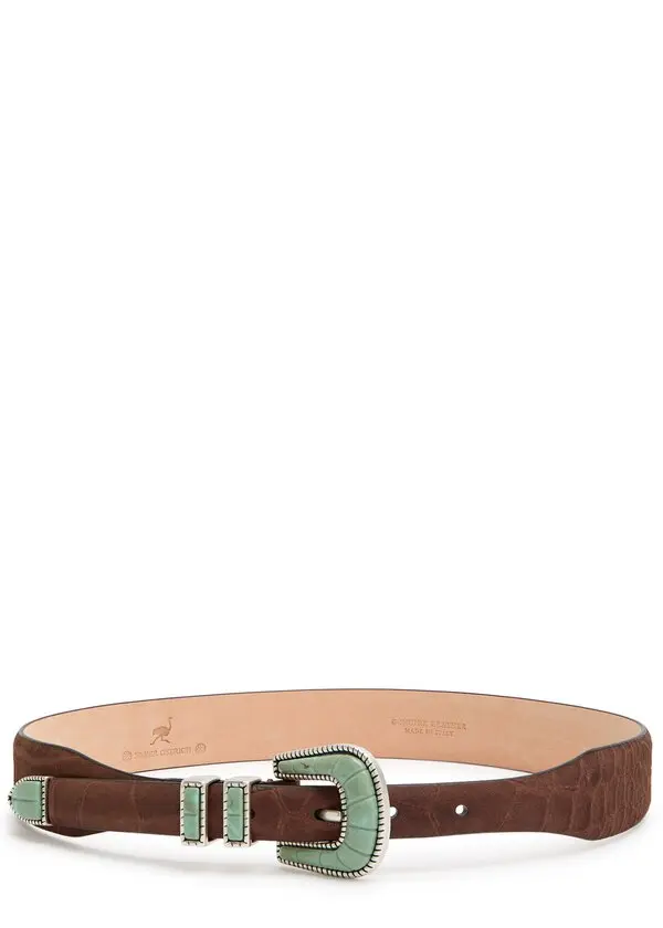 SILVER OSTRICH Crazy Embossed Nubuck Belt