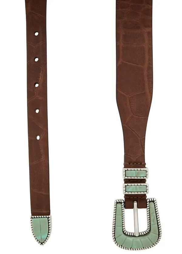 SILVER OSTRICH Crazy Embossed Nubuck Belt