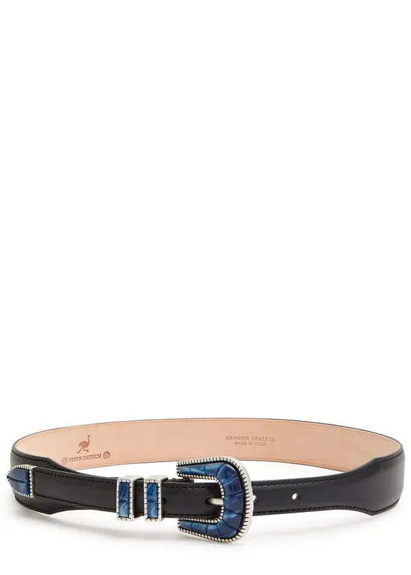 SILVER OSTRICH Crazy Leather Belt