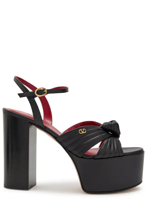 Valentino Garavani Crasher 125 Knotted Leather Platform Sandals - Black