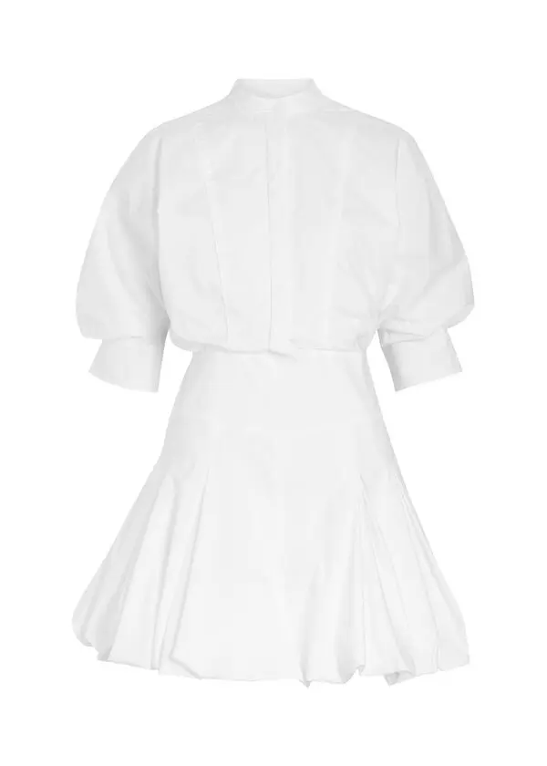 Simkhai Effie Bubble-hem Cotton-blend Poplin Mini Shirt Dress