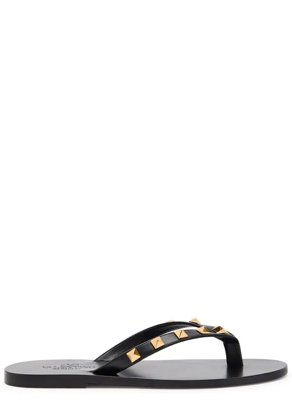 Valentino Garavani Rockstud Leather Thong Sandals - Black