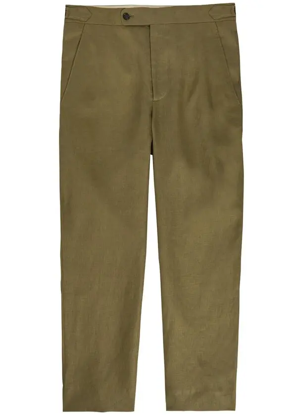 BODE Straight-leg Linen Trousers - Olive