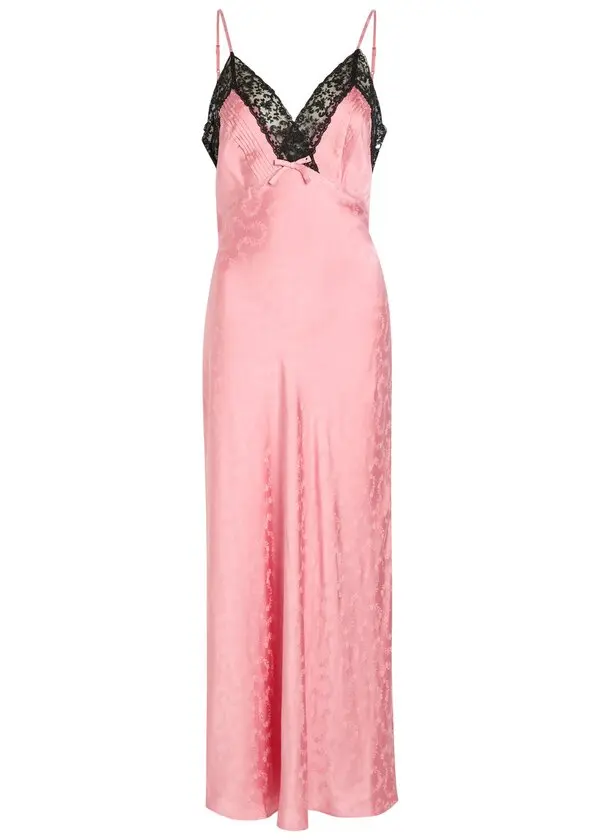 Rixo Alberta Floral-jacquard Lace And Satin Midi Slip Dress - Pink
