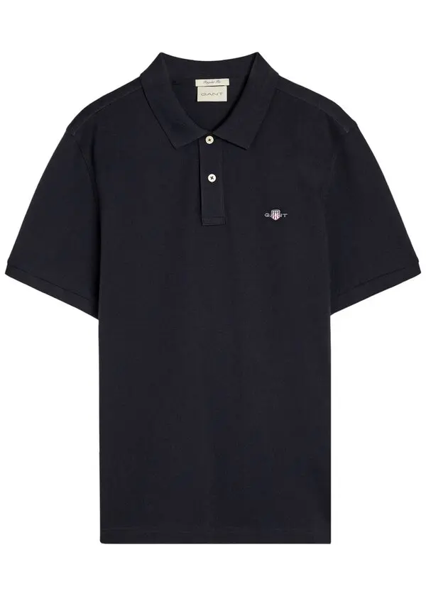 Gant Logo-embroidered Piqué Cotton Polo Shirt - Navy