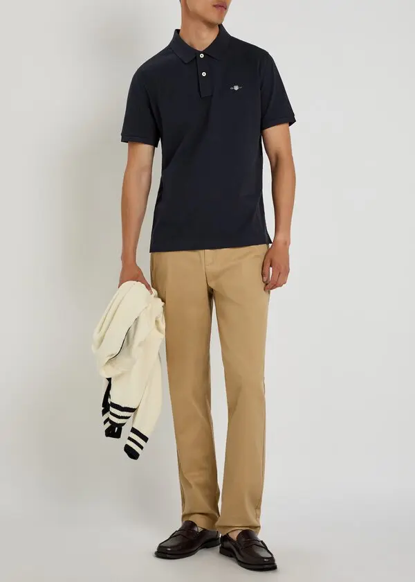 Gant Logo-embroidered Piqué Cotton Polo Shirt - Navy
