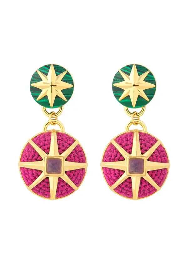 Maria Frering Plated Brass Drop Earrings With Gemstone Accents - Gold
