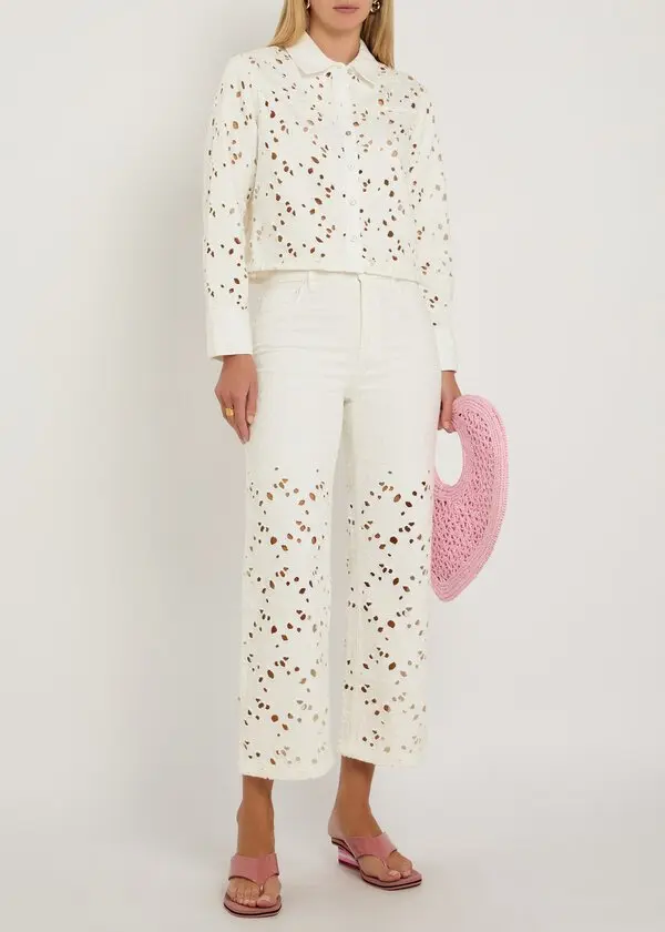 Alice + Olivia Embroidered Wide-leg Jeans