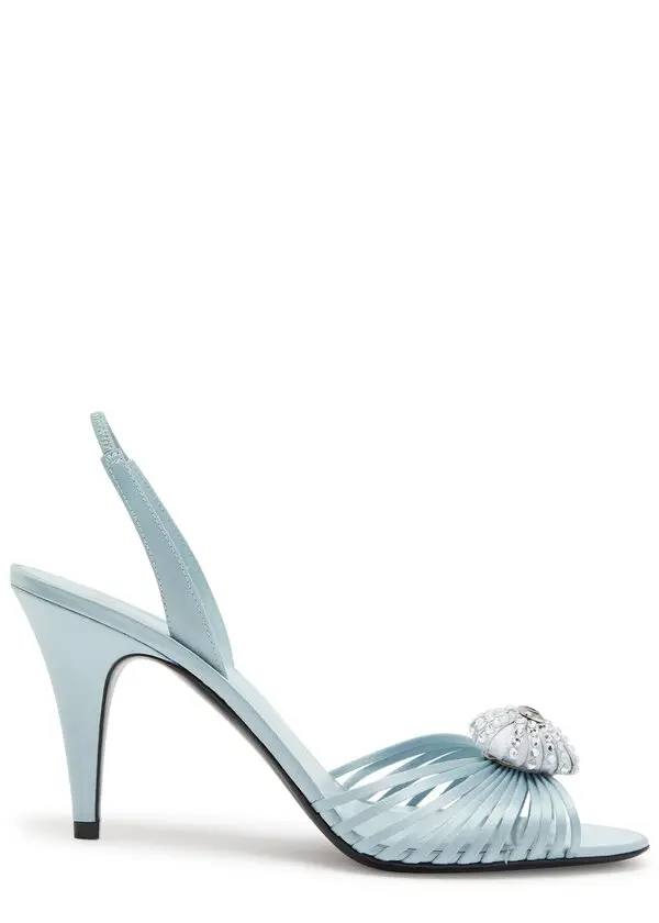 Valentino Garavani Embellished Satin Slingback Sandals - Blue
