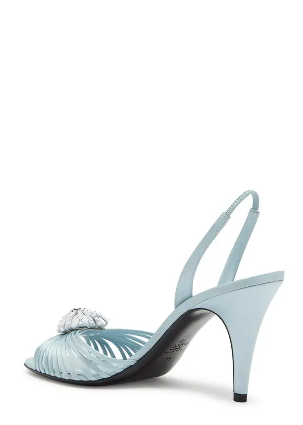 Valentino Garavani Embellished Satin Slingback Sandals - Blue