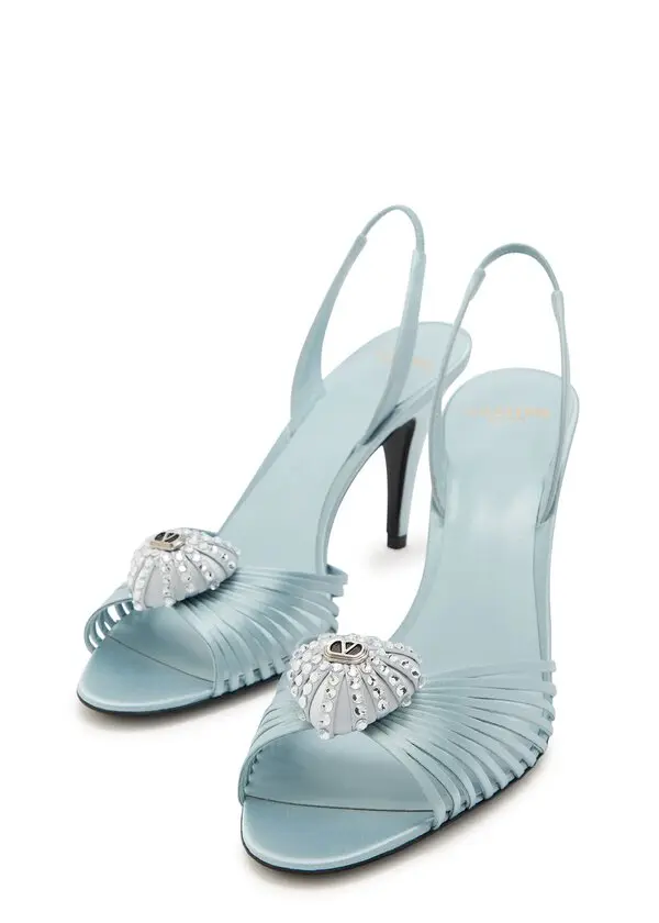 Valentino Garavani Embellished Satin Slingback Sandals - Blue