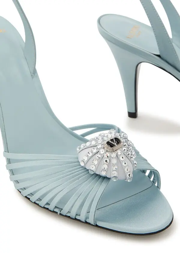 Valentino Garavani Embellished Satin Slingback Sandals - Blue