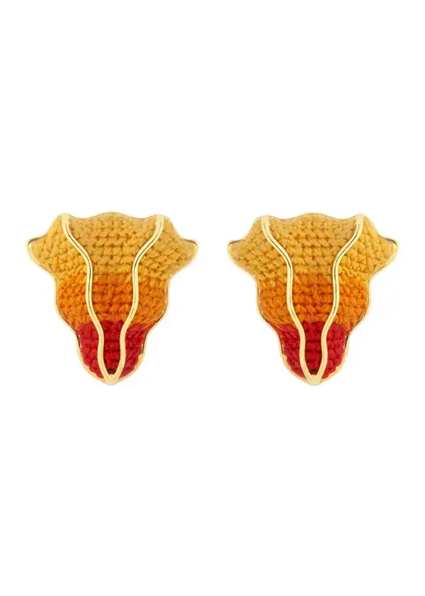Maria Frering Gold-plated Embroidered Sculted Wave Earrings - Orange