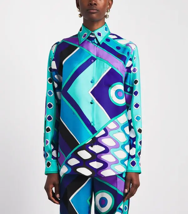 Emilio Pucci Silk Geometric Print Oversized Shirt