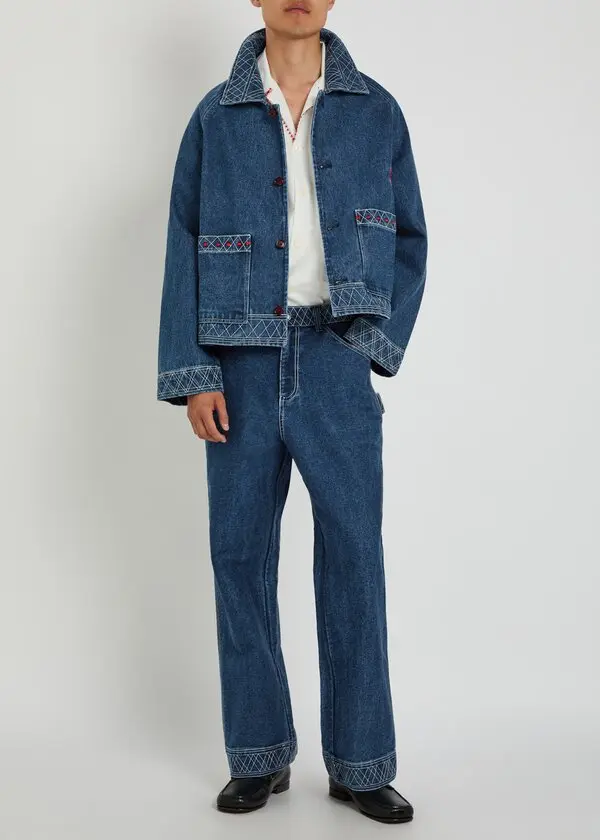 BODE Embroidered Denim Jacket