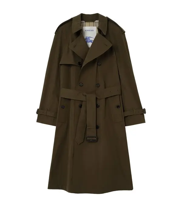 Burberry Long Cotton Gabardine Trench Coat - Green
