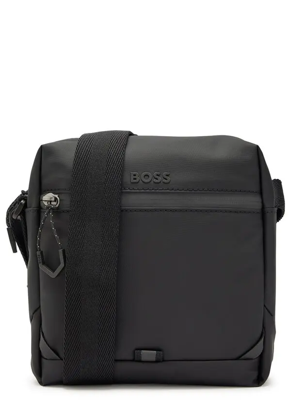 BOSS Stenson Logo Coated Canvas Cross-body Bag - Black