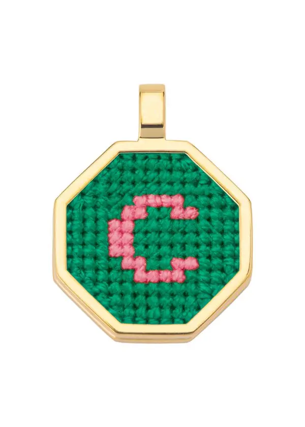 Maria Frering Gold-plated Bronze Pendant Necklace With Embroidered Letter 'c