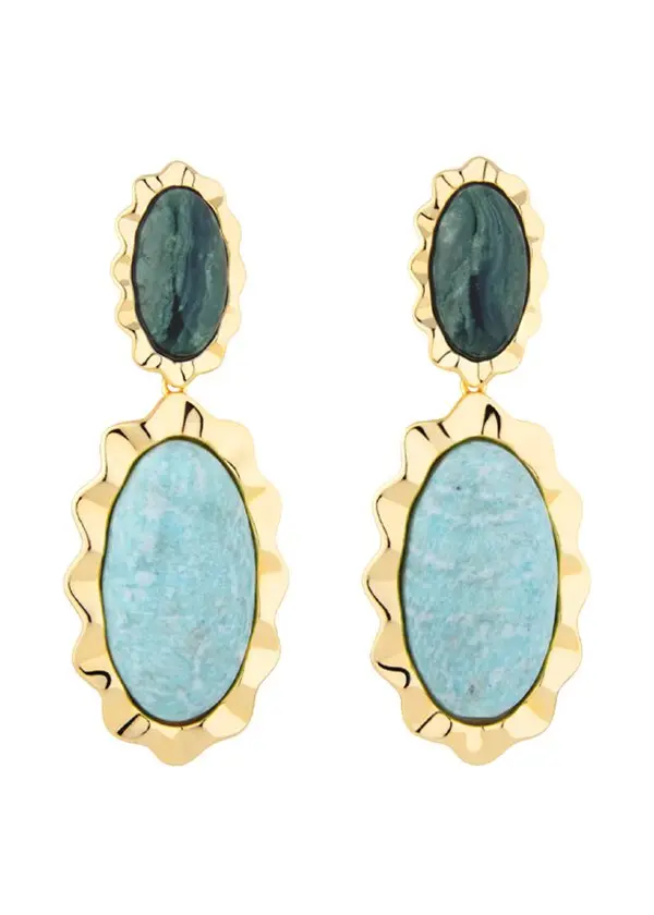 Maria Frering Plated Drop Earrings With Amazonite And Jasper - Gold
