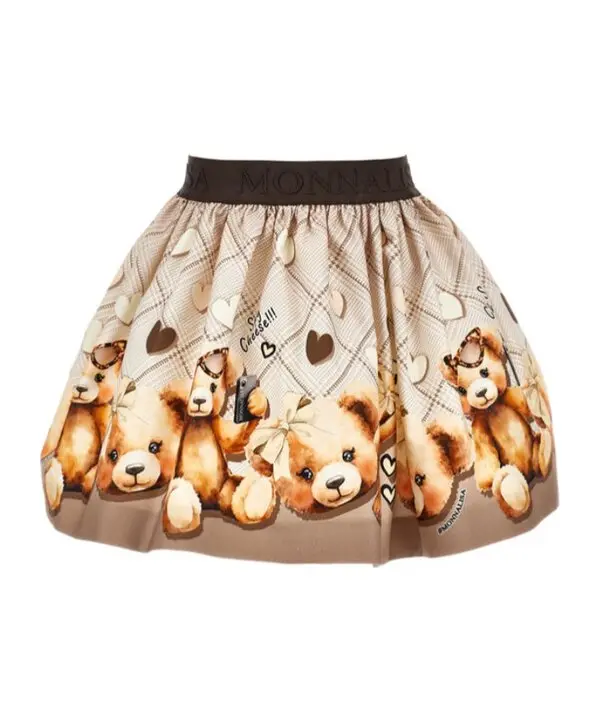 Monnalisa Teddy Bear Gabardine Skirt