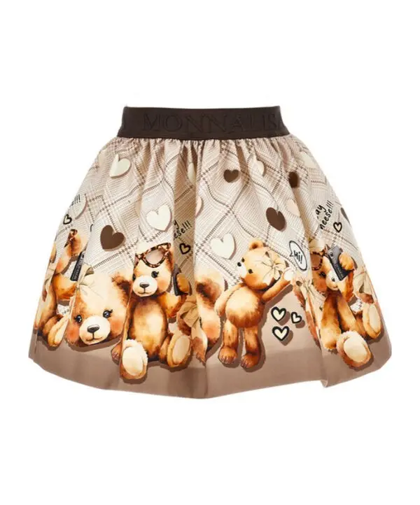 Monnalisa Teddy Bear Gabardine Skirt