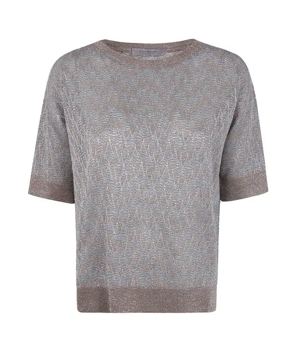 D.exterior Patterned Short-sleeve Knitted Sweater - Gray